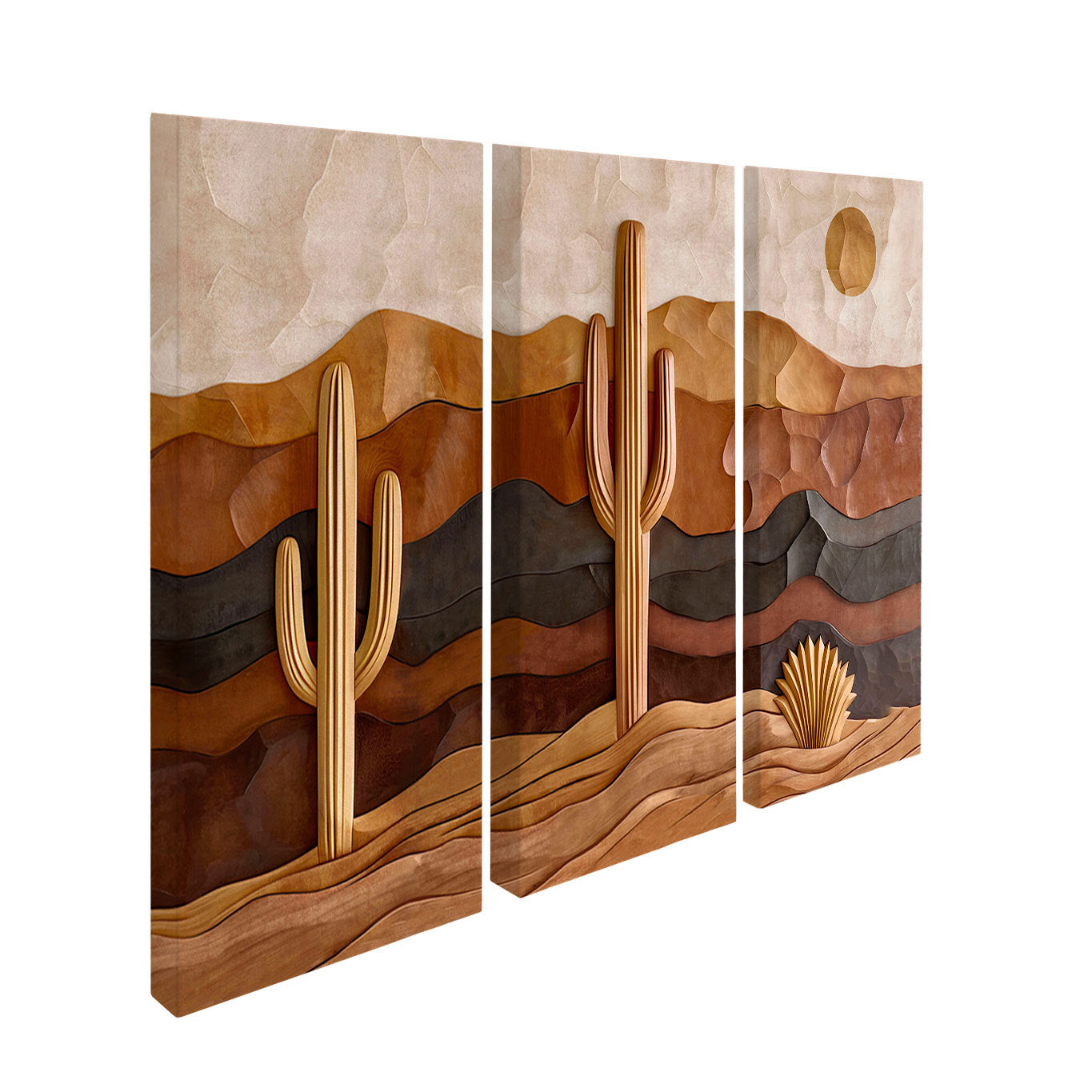 Boho Desert Mountain Canvas 3-Piece Modern Cactus Wall Art | Artbyusuf
